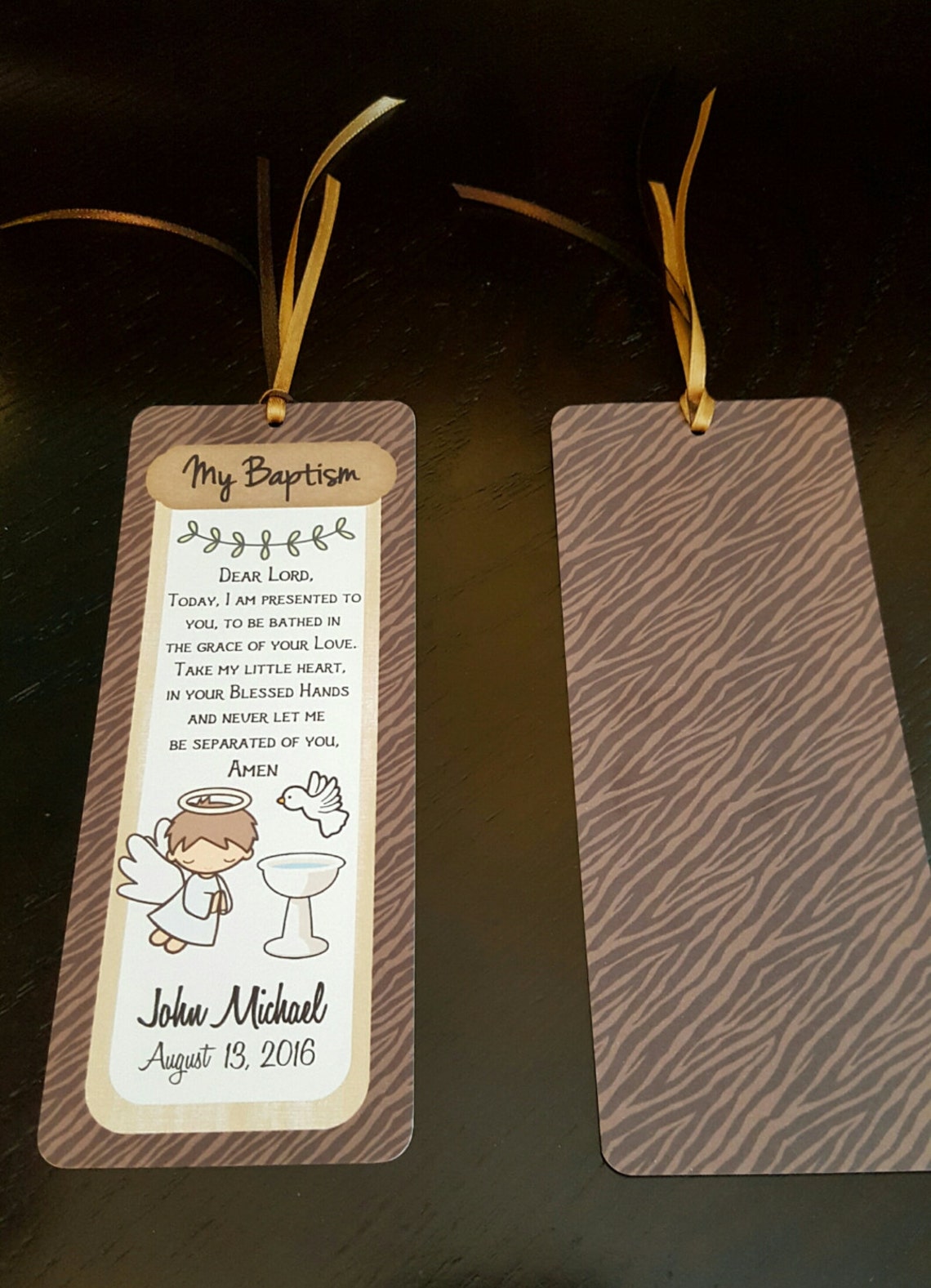 15 Personalized & Printed Bookmarks Brown Zebra Print Baptism Favors ...