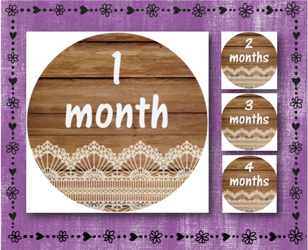 Milestone Monthly Stickers Wood W/ Lace Months 1-12 2.5 Round Glossy ...