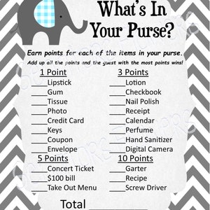 What's in Your Purse - Baby Shower Game- INSTANT DOWNLOAD - Baby ...
