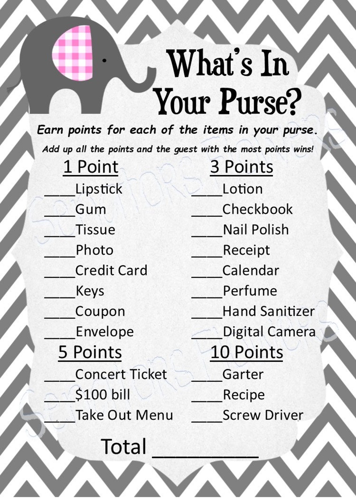 What's in Your Purse - Baby Shower Game- INSTANT DOWNLOAD - Baby ...