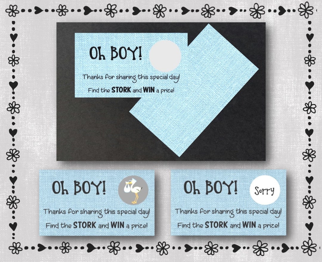 11 Oh BOY! "blue Burlap" Baby Shower Game Scratcher Cards - Printed ...