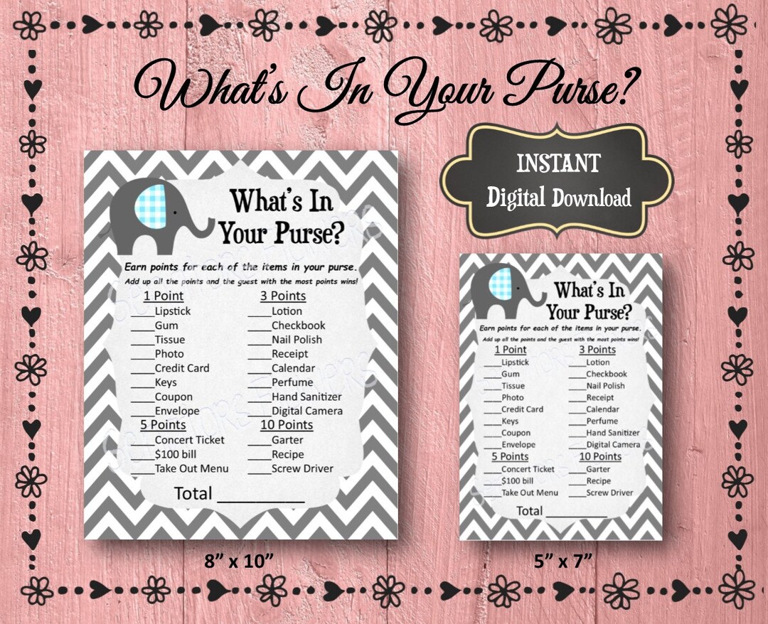 What's in Your Purse - Baby Shower Game- INSTANT DOWNLOAD - Baby ...