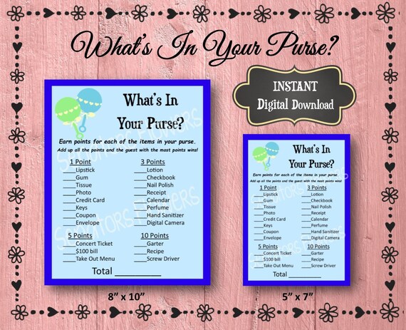 What's In Your Purse Baby Shower Game INSTANT DOWNLOAD | Etsy
