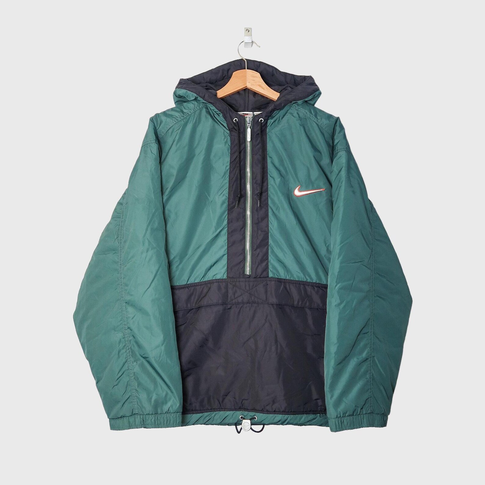Vintage 90s Nike Swoosh Insulated 1/2 Zip Pullover Jacket Green/black ...