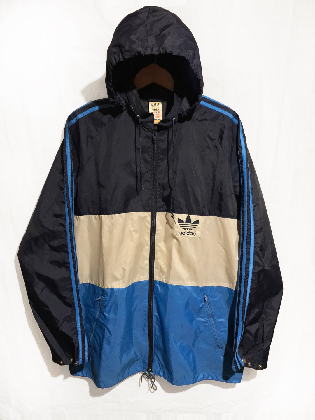 Vintage 80s Adidas Trefoil Smock Rain Coat Kagool Cagoule Jacket Navy ...