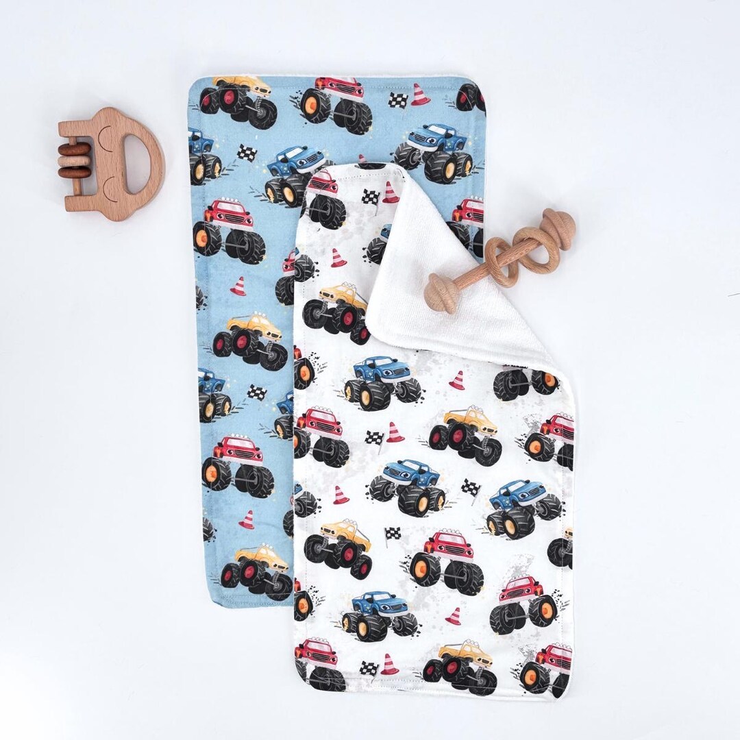 Baby Burp Cloth Cotton Rag Monster Truck Blue Design Newborn Present ...