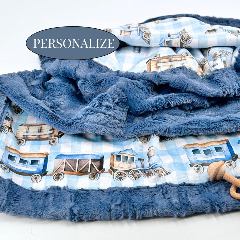 Personalized Vintage Train Baby Blanket Custom Embroidered Minky ...