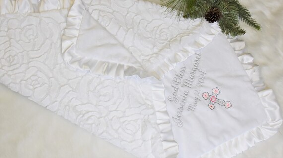 Personalized Baptism Blanket With Satin-christening Blanket - Etsy