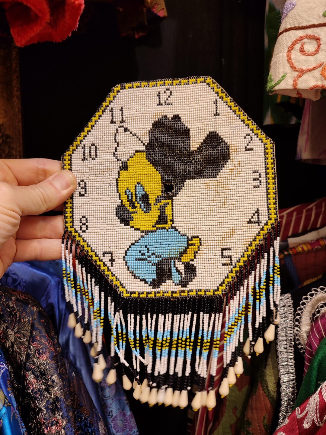 Vintage Hand Beaded Decorative Clock With Minny Mouse Image. - Etsy