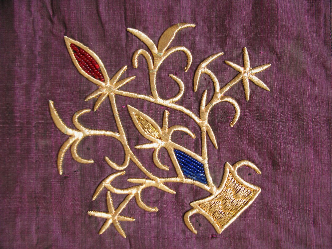 Antique Uzbekistan Bukhara Textile With Metallic Embroidery on Silk ...