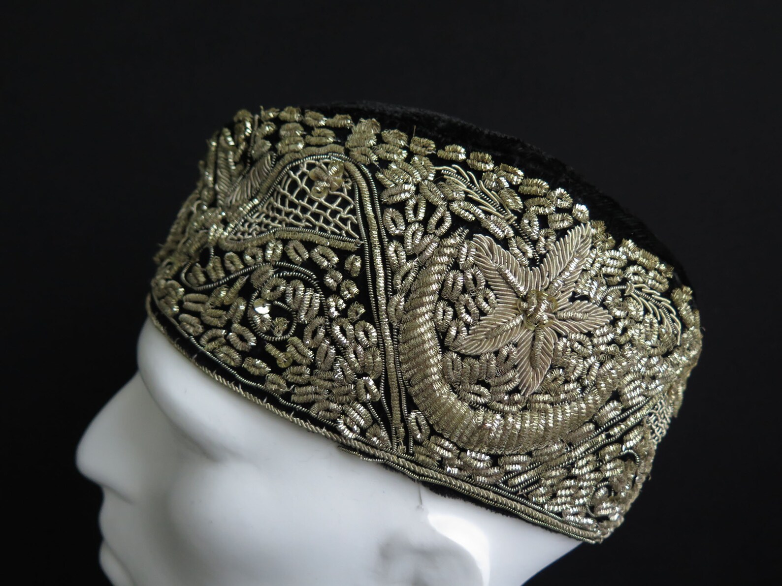 Antique Embroidered Velvet Hat: Indian Pakistani Traditional Headwear ...