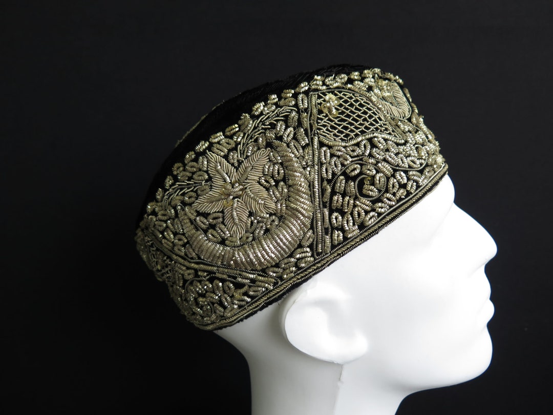 Antique Embroidered Velvet Hat: Indian Pakistani Traditional Headwear ...