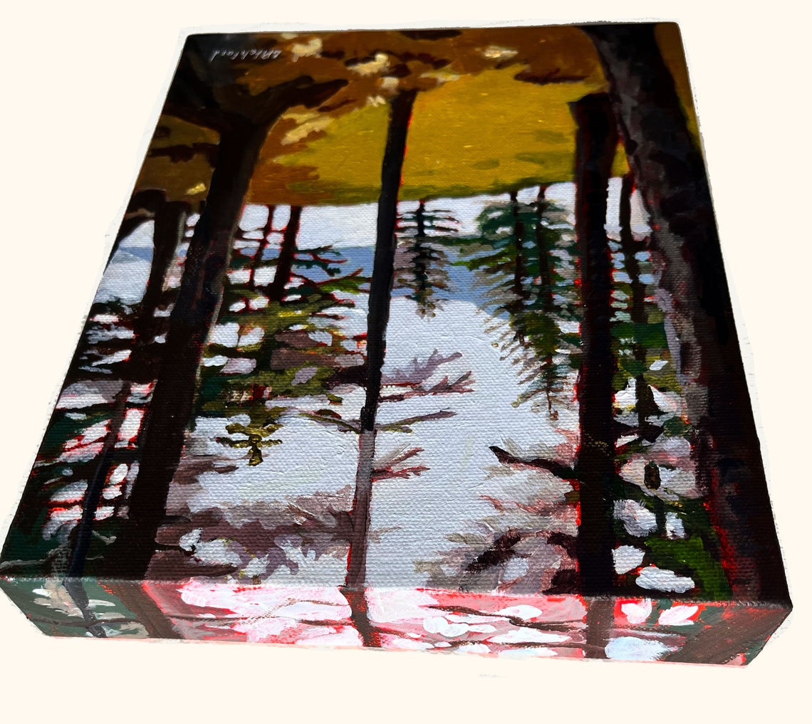 Original Acrylic Painting of Trees and Ocean Scene - Etsy