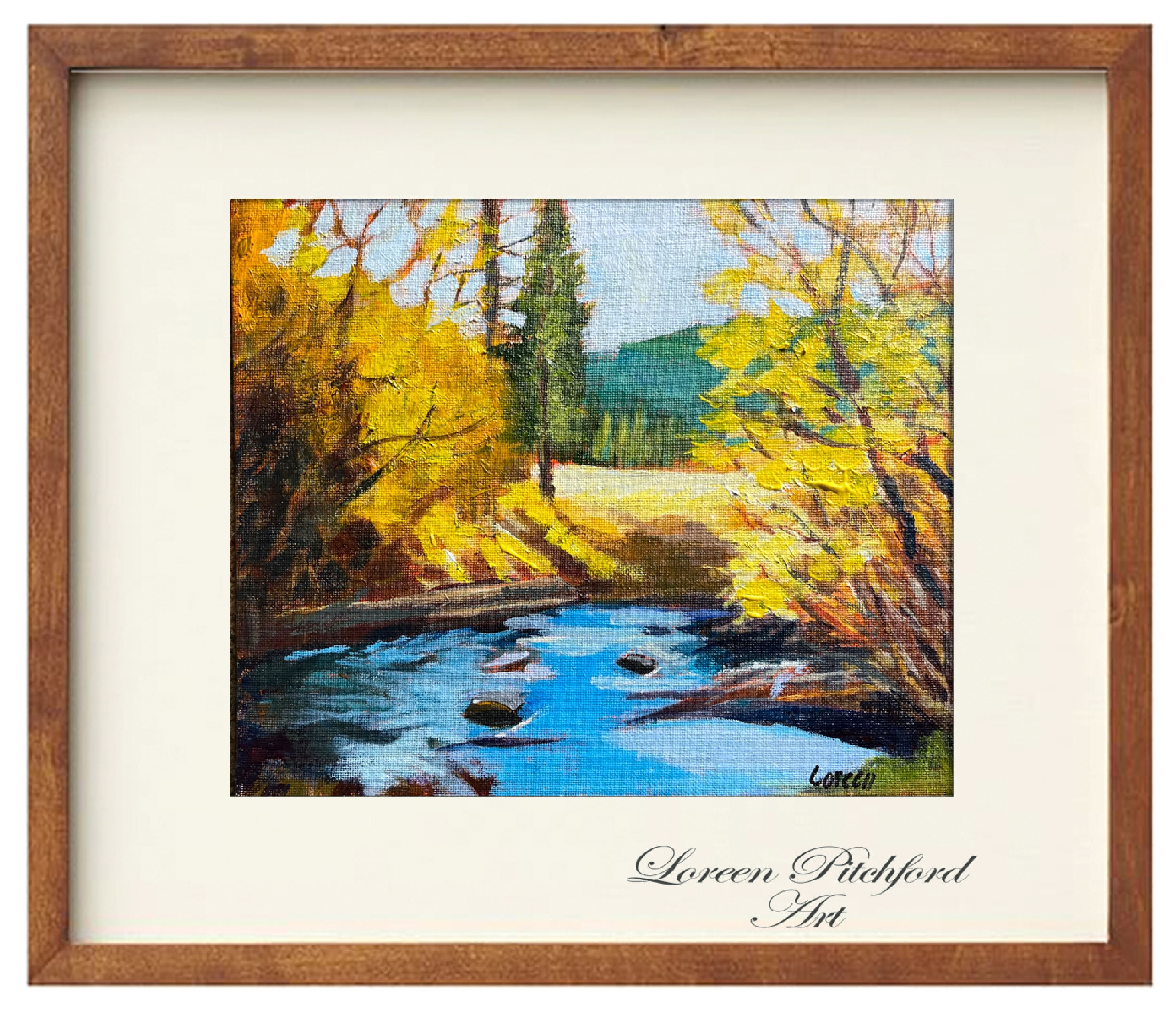 Original Small Acrylic Painting of Fall Scene With River and Mountain ...