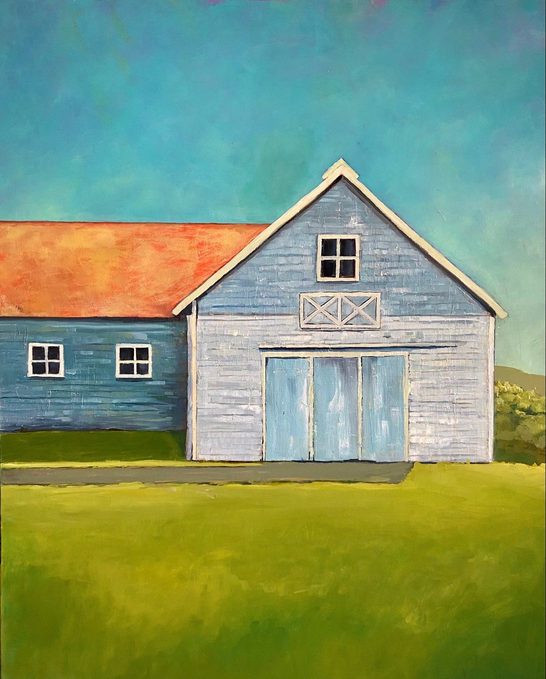 Original Large Oil Painting of a White Barn Landscape Scene - Etsy