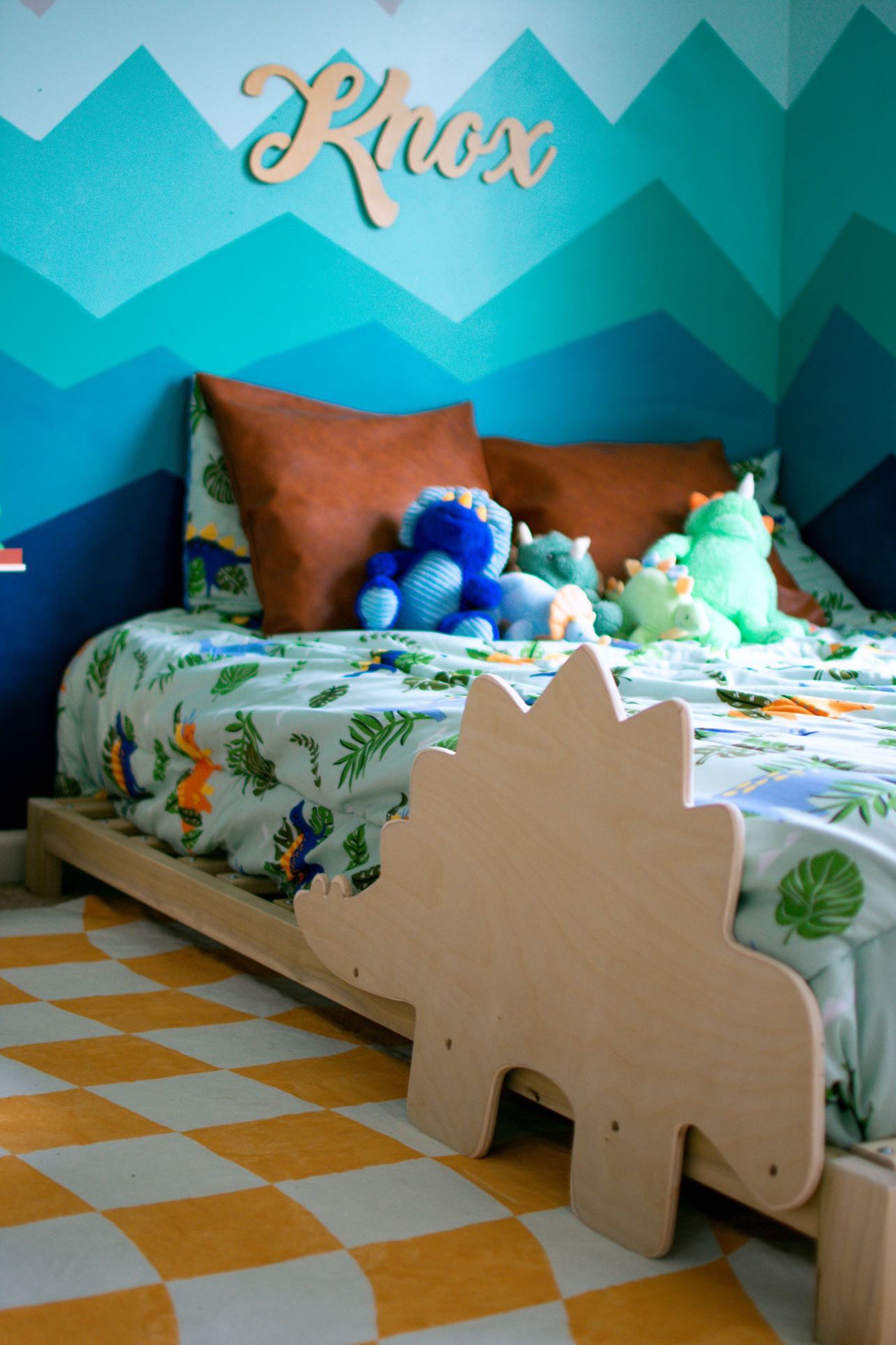Dinosaur Platform Bed With Rails for Kids, Twin–queen Solid Wood Frame ...