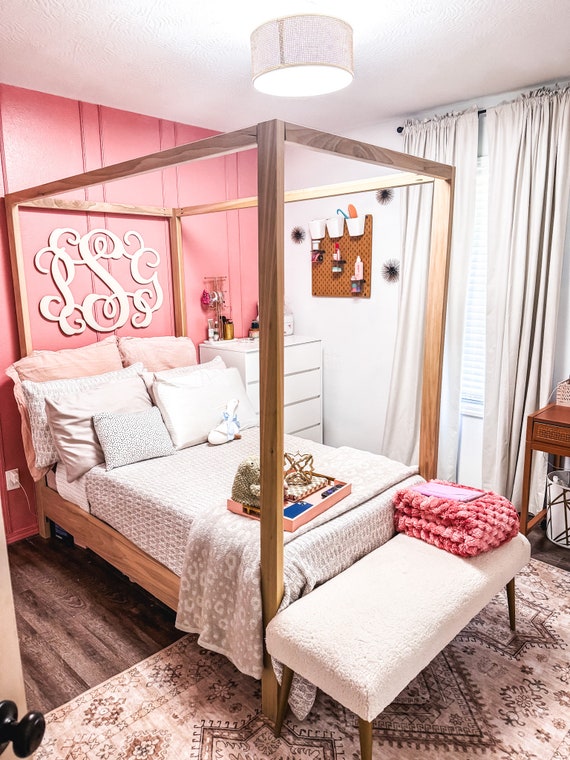 Full Size Canopy Bed with Low Wooden Frame Made in USA Etsy