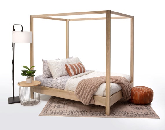 Farmhouse Canopy Full Bed Frame Solid Wood Montessori Furniture Etsy