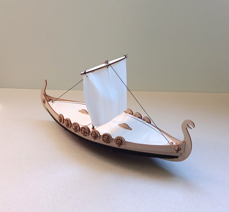 A Floating Viking Ship Model, Small Wooden Vessel , Drakkar Longboat DIY Kit, Iron Age Ship Gift ...