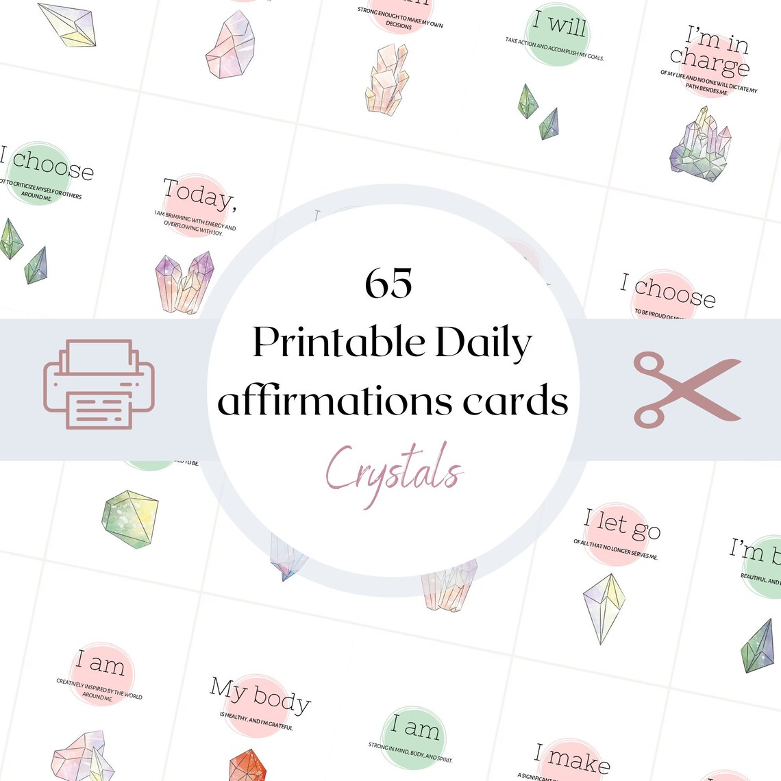 Printable Daily Affirmations Cards Crystals | Etsy