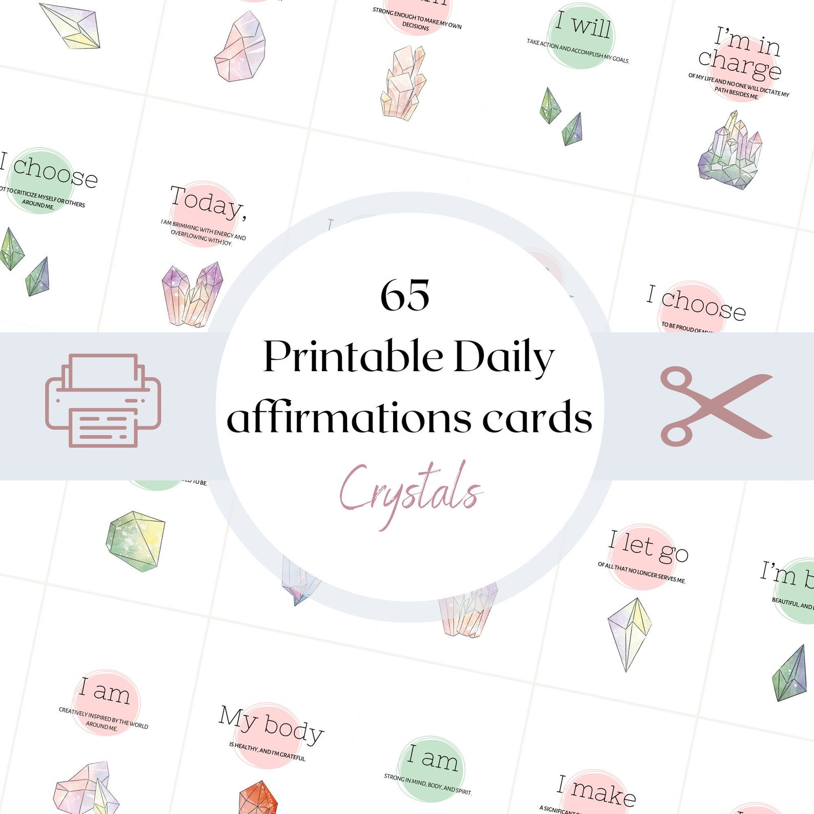 Printable Daily Affirmations Cards Crystals | Etsy