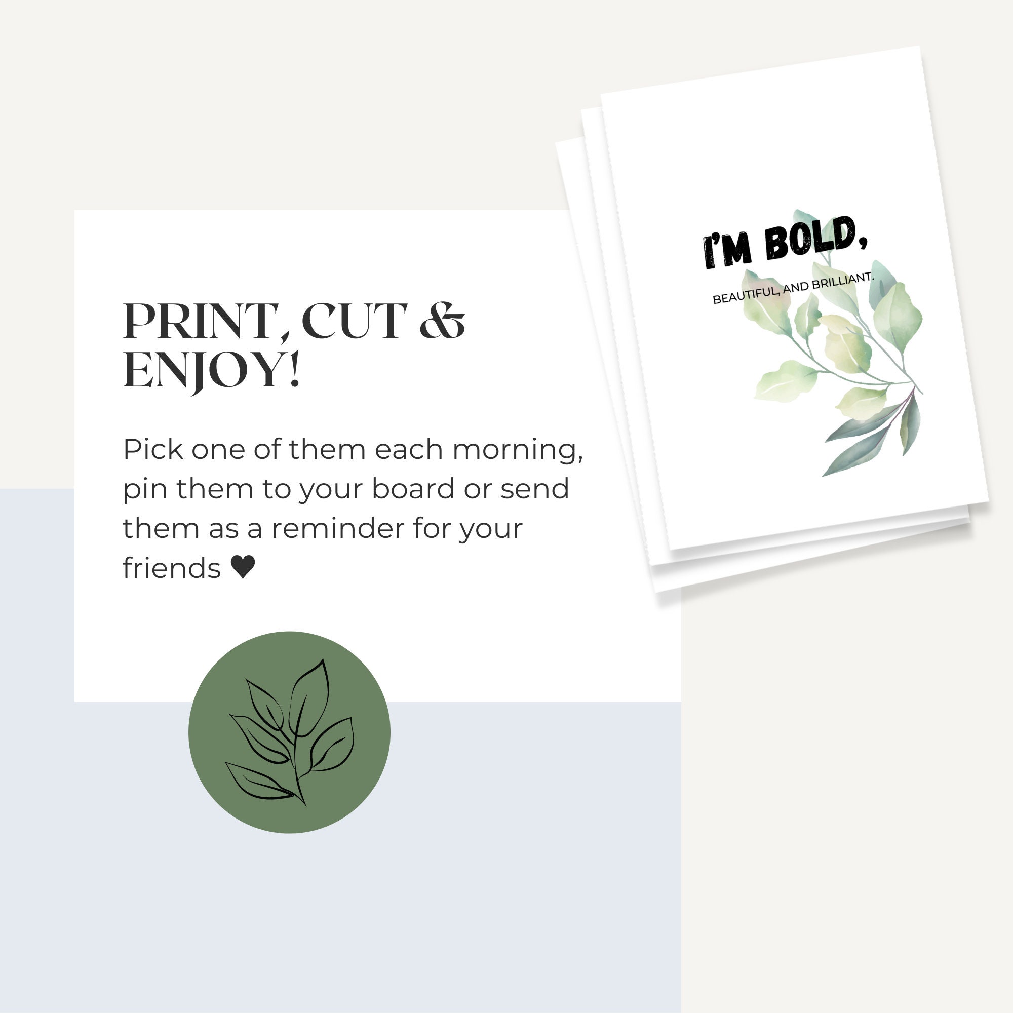 Printable Daily Affirmations Cards Floral Leaves - Etsy
