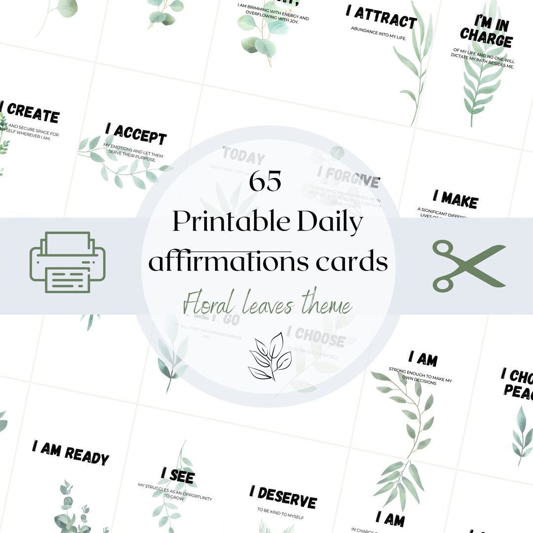 Printable Daily Affirmations Cards Floral Leaves - Etsy