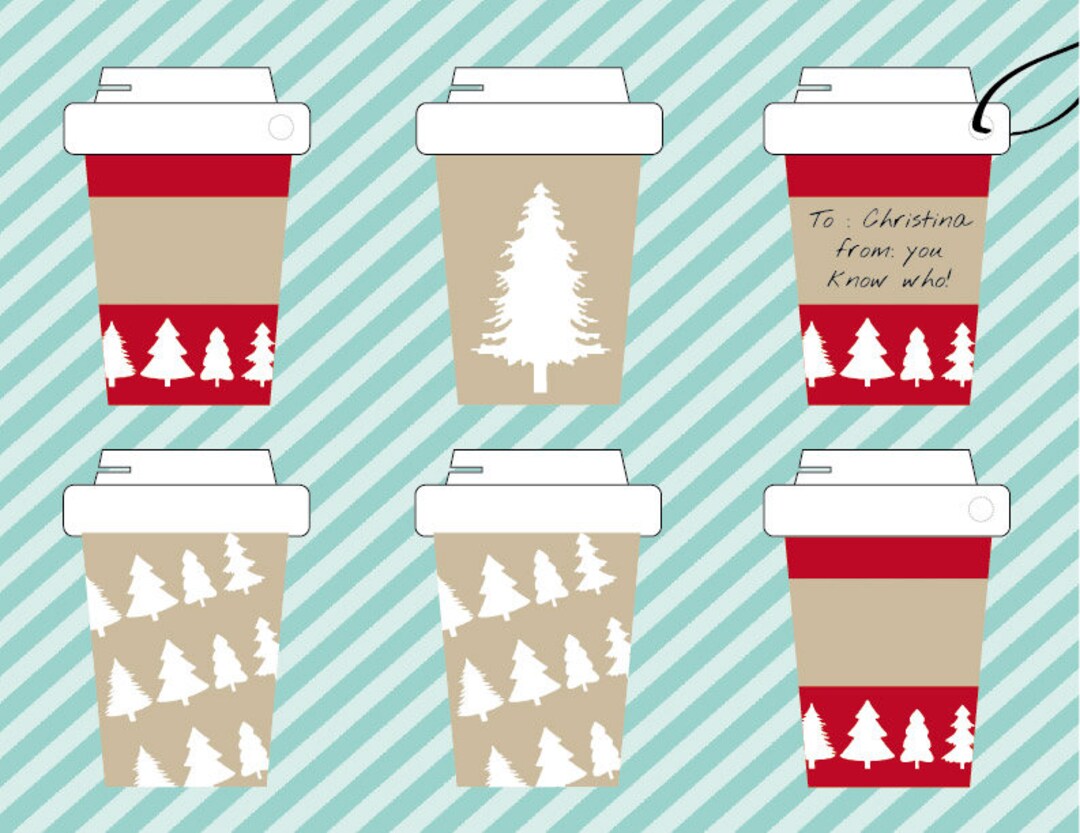 Printable Coffee Cup Gift Tags, Cute Gift Tags, Christmas Gift Tag ...