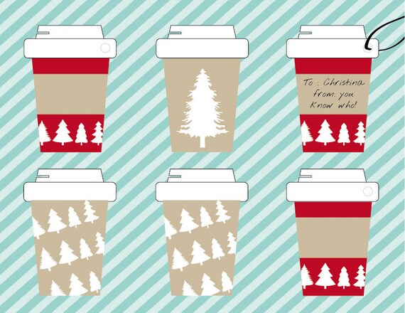 Printable coffee cup gift tags cute gift tags Christmas gift | Etsy