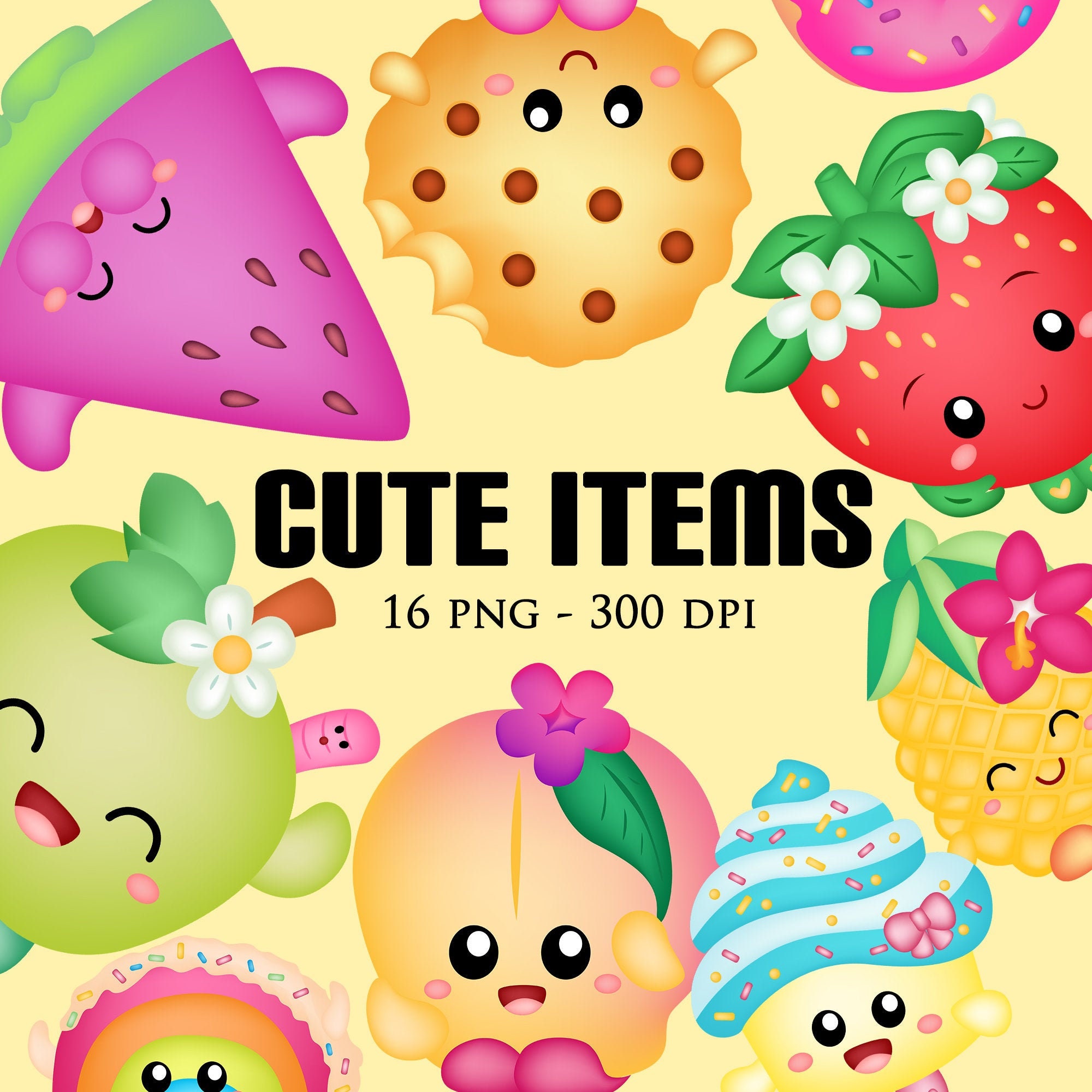 Cute food and things Clipart Cute Items Clip Art Fun | Etsy