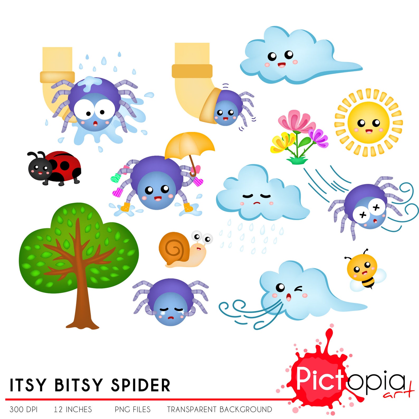 Itsy Bitsy Spider Clipart nursery rhymes clip art Weather | Etsy