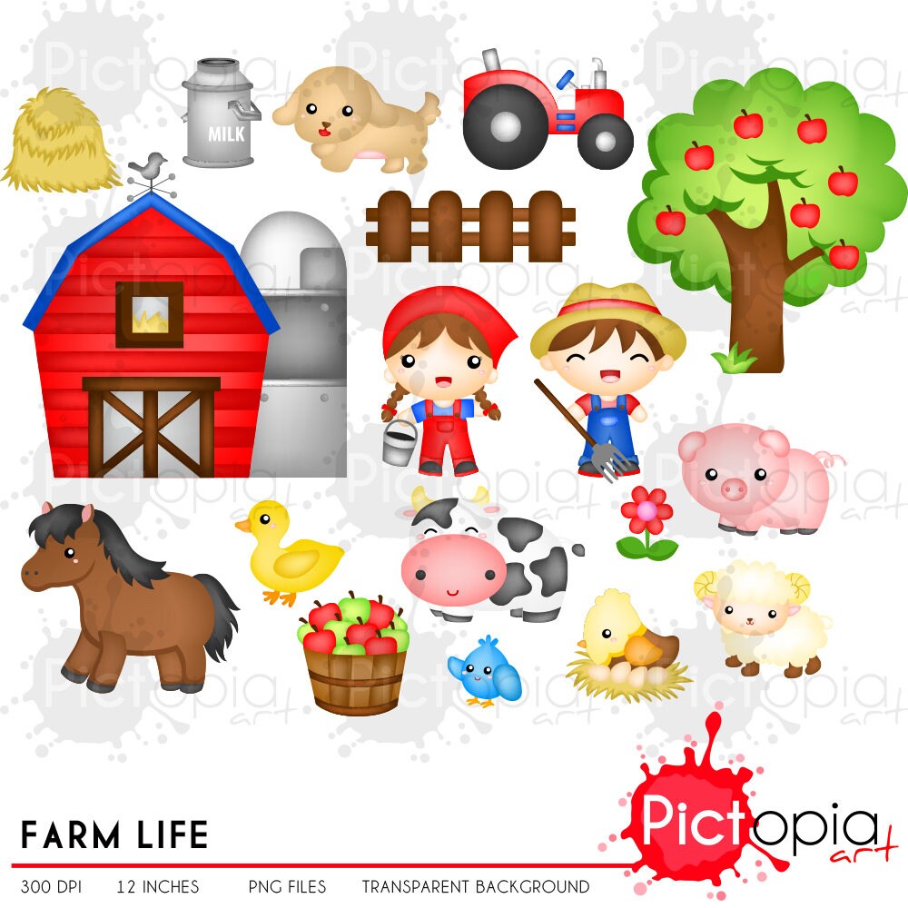 Farm Life Clipart farm clip art boy girl clipart animal png | Etsy