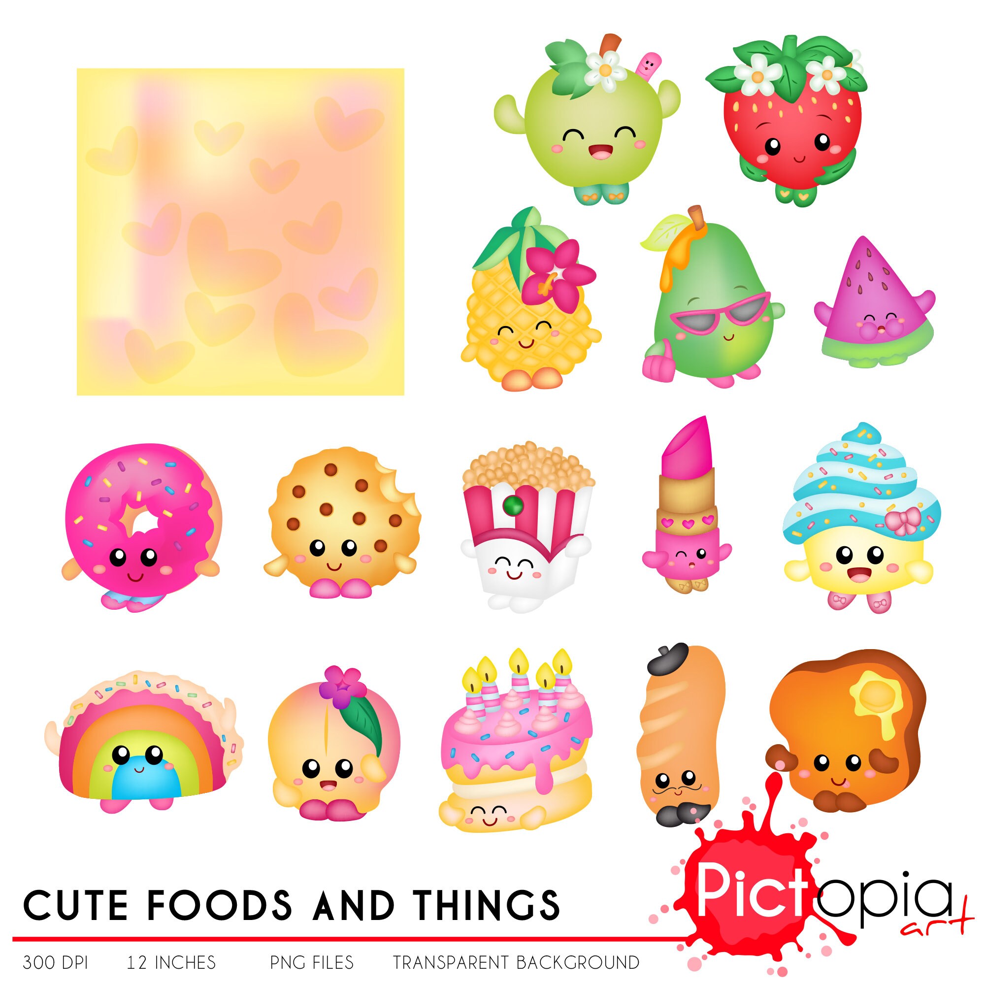 Cute food and things Clipart Cute Items Clip Art Fun | Etsy