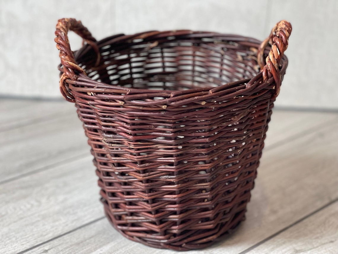 Home Delights Handmade Round Basket With Handles Dark Brown - Etsy UK