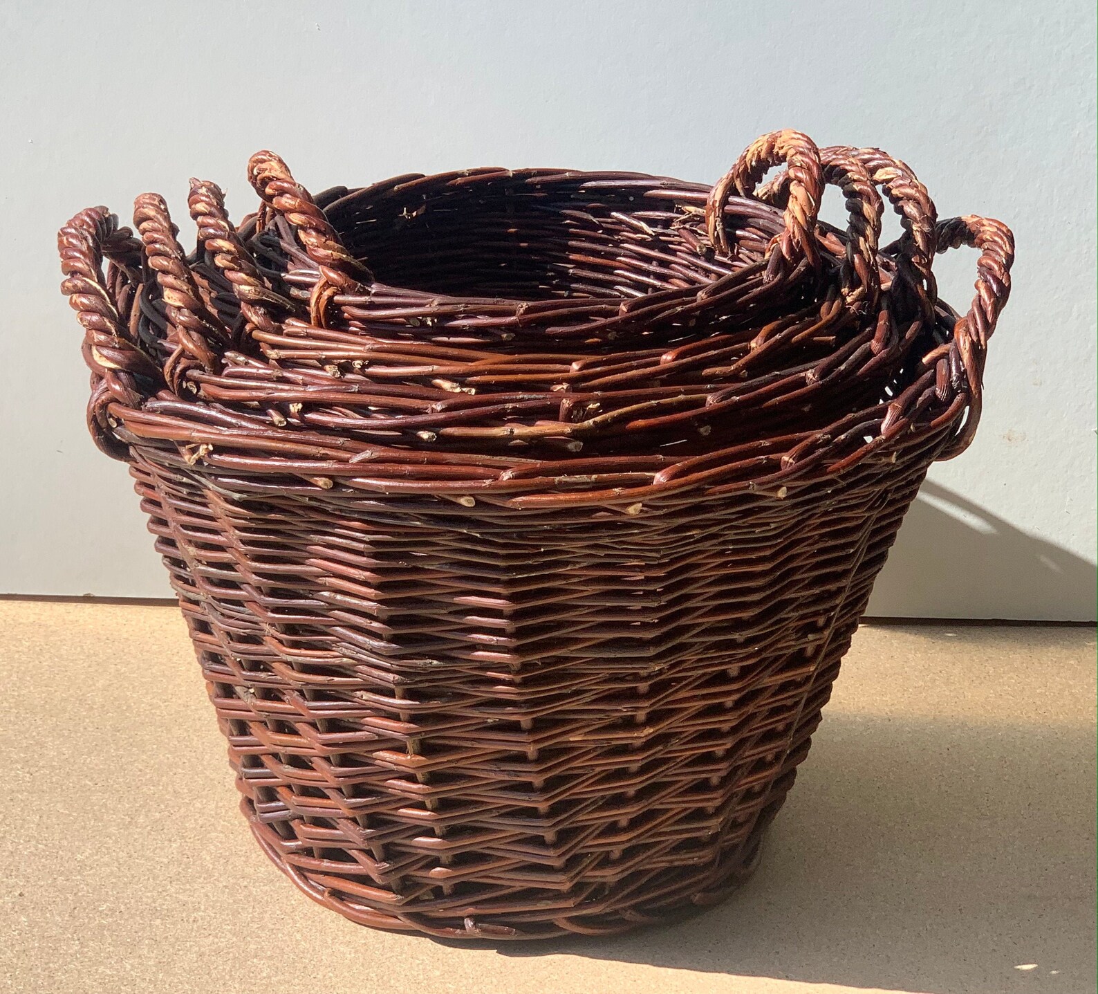 Home Delights Handmade Round Basket With Handles Dark Brown - Etsy UK