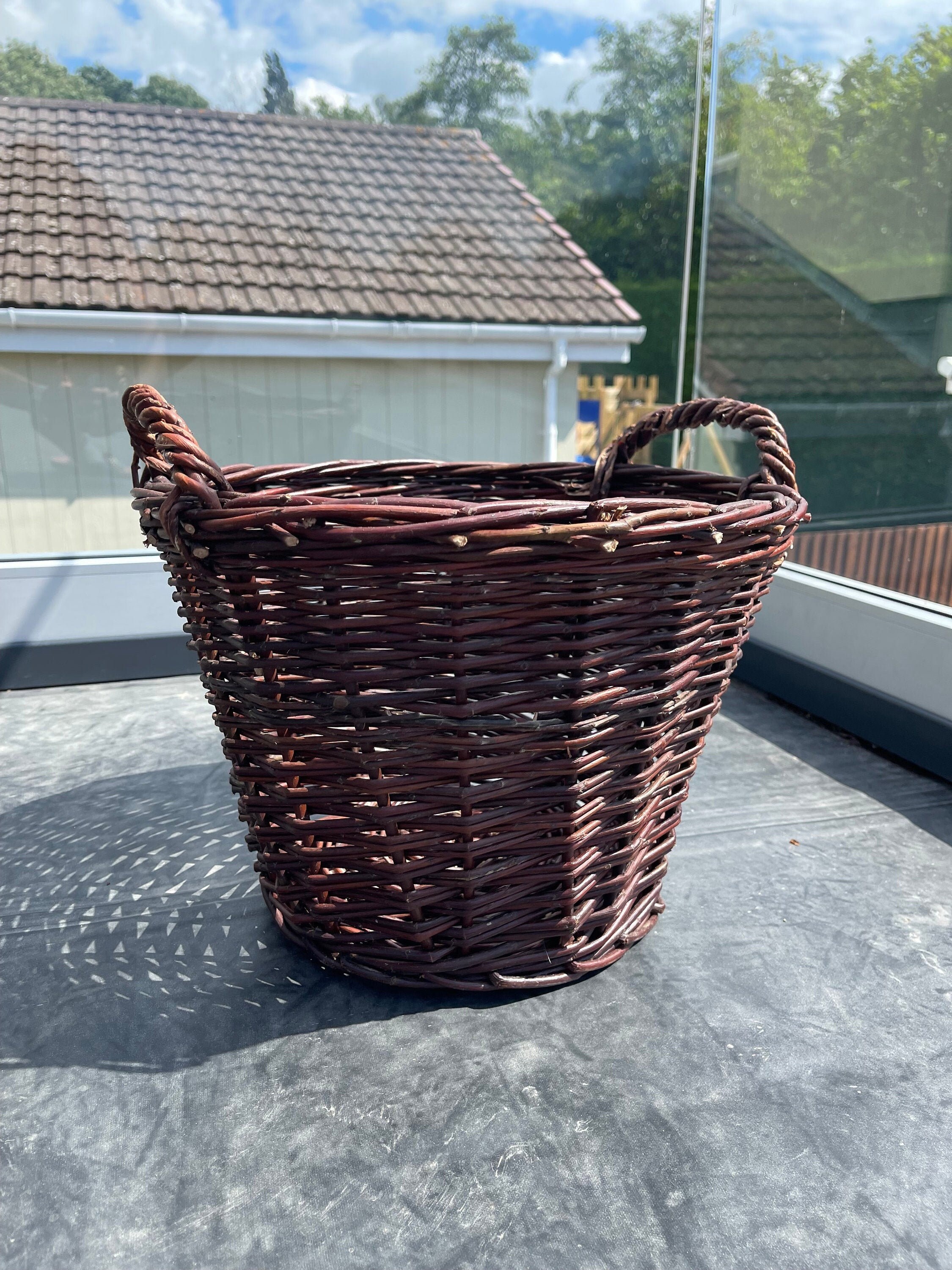 Home Delights Handmade Round Basket With Handles Dark Brown | Etsy