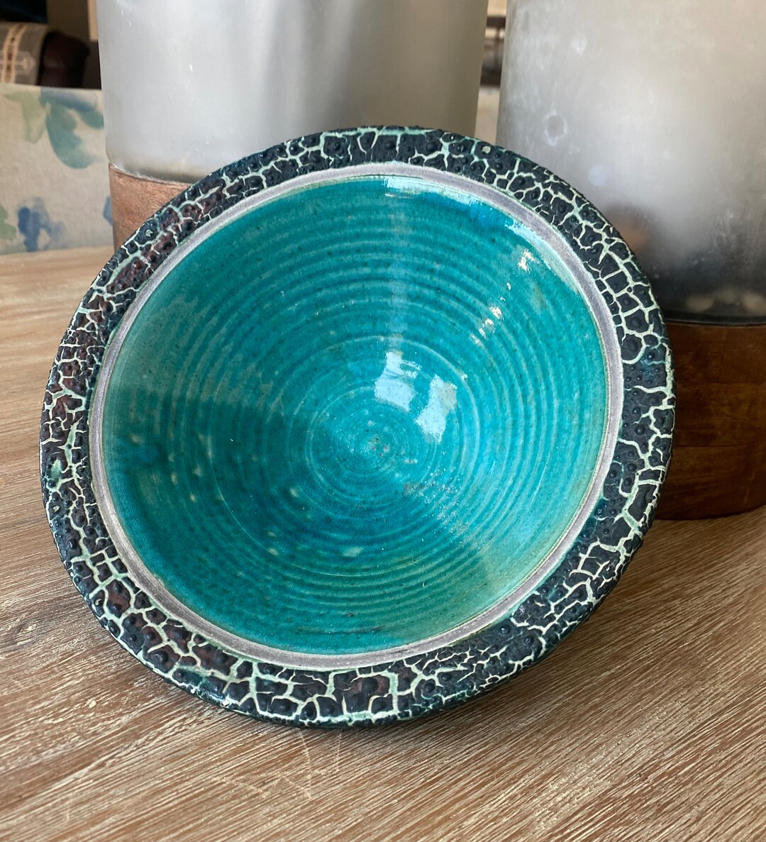 Rare Vintage Alex Long Pottery, Raku, Turquoise Beautiful Bowl With Raku Copper on Bottom of ...