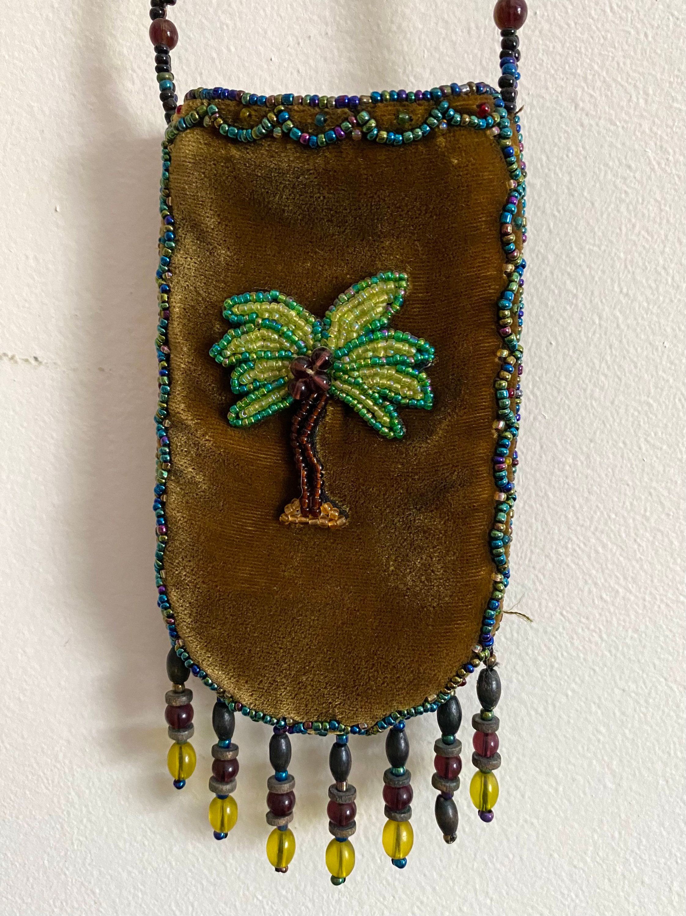 Vintage Olive Green Velvet Beaded Palm Tree Shaman Pouch Medicine Bag ...