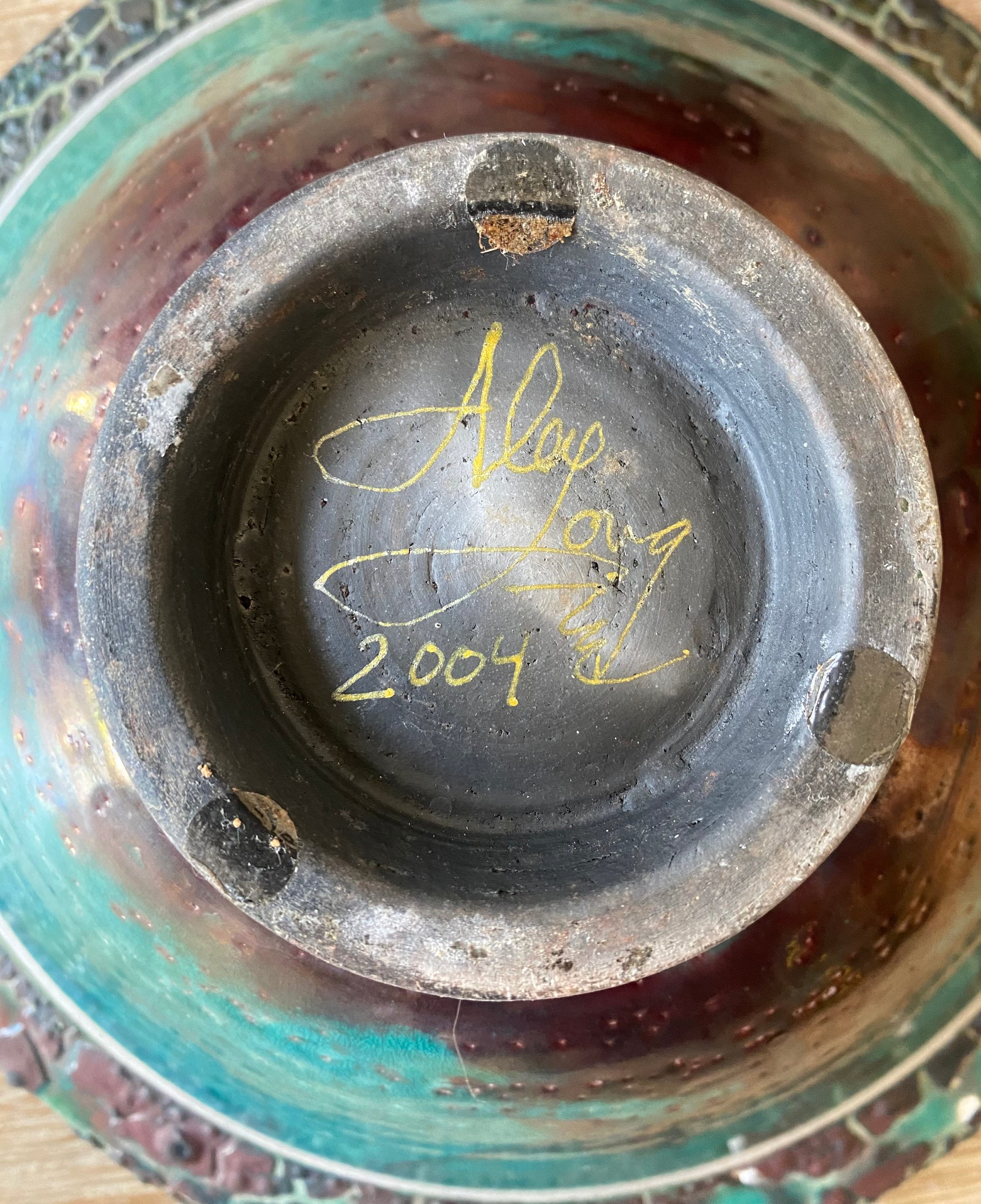 Rare Vintage Alex Long Pottery, Raku, Turquoise Beautiful Bowl With Raku Copper on Bottom of ...