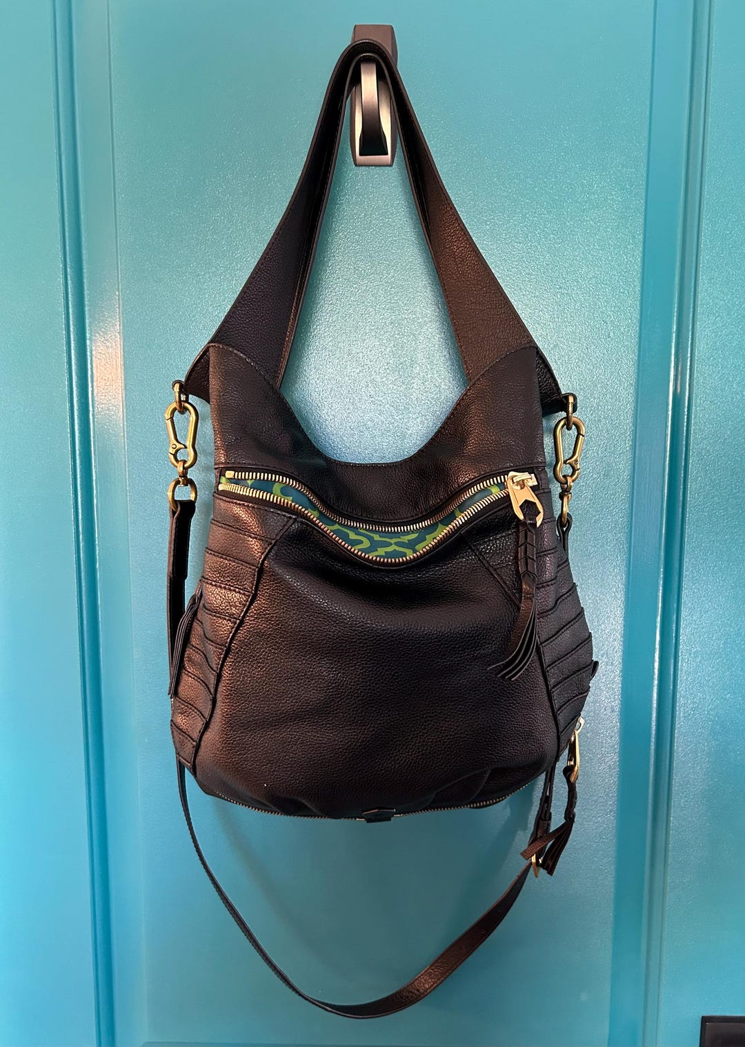 Vintage, Pre-owned ORYANY Black Pebble Leather ISABELLA, Shoulder Bag ...