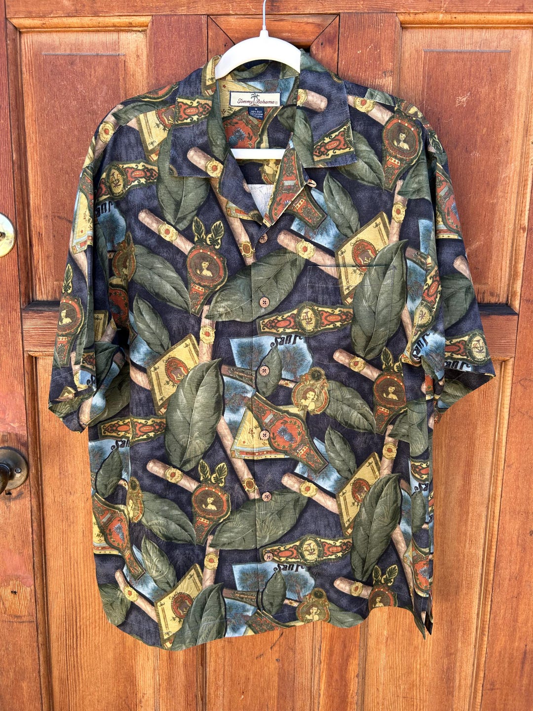 Vintage Tommy Bahama Men's Silk Cigar, Hawaiian Dress Shirt, Cigar Box ...