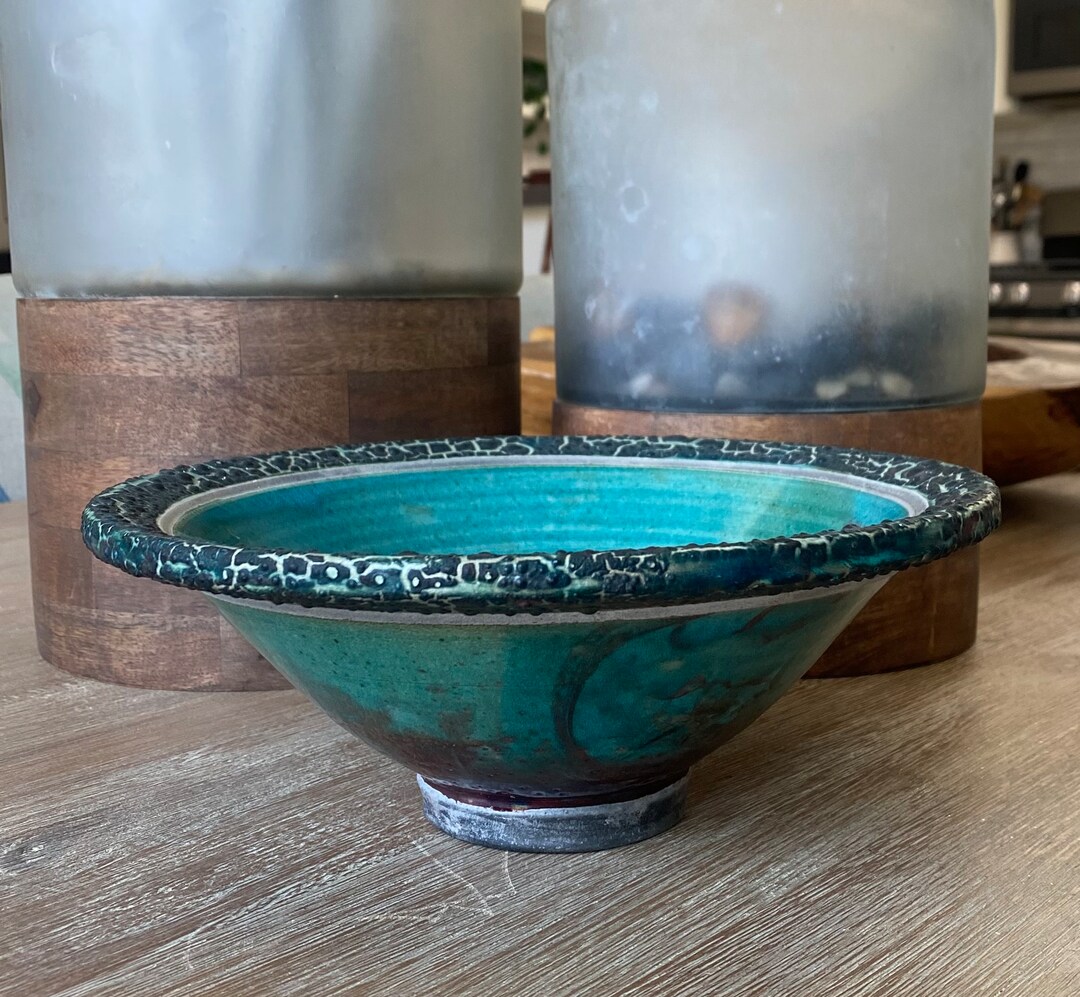 Rare Vintage Alex Long Pottery, Raku, Turquoise Beautiful Bowl With ...