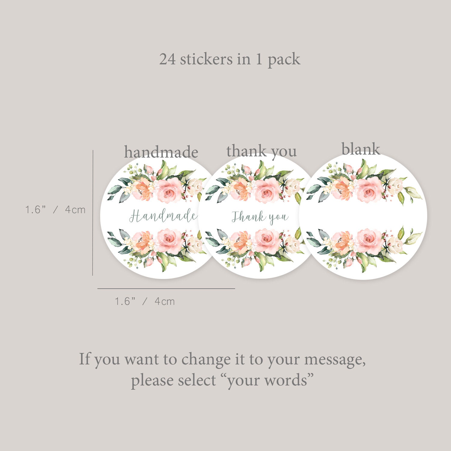 24 Floral Handmade Stickers Flower Labels Thank You - Etsy