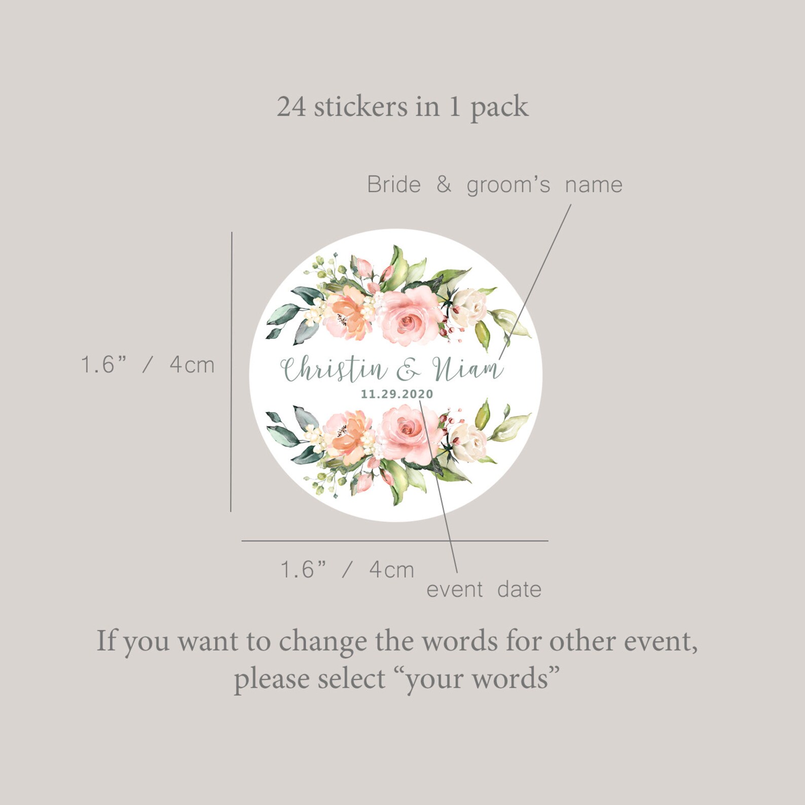 24 Floral Wedding Stickers Flower Wedding Label Wedding | Etsy