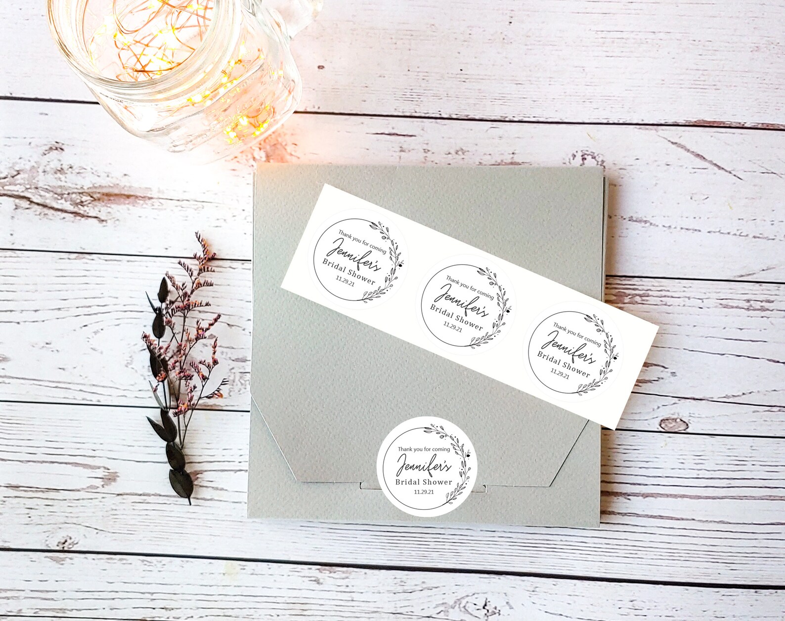 Wreath Round Wedding Baby Shower Bridal Shower Sticker Guest Gift Label ...
