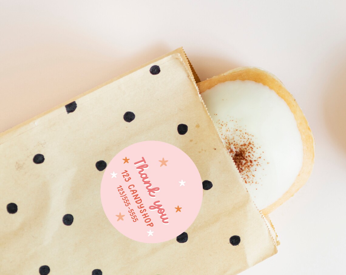 Stars Thank You Pink Labels Party Favor Thank You Sticker | Etsy