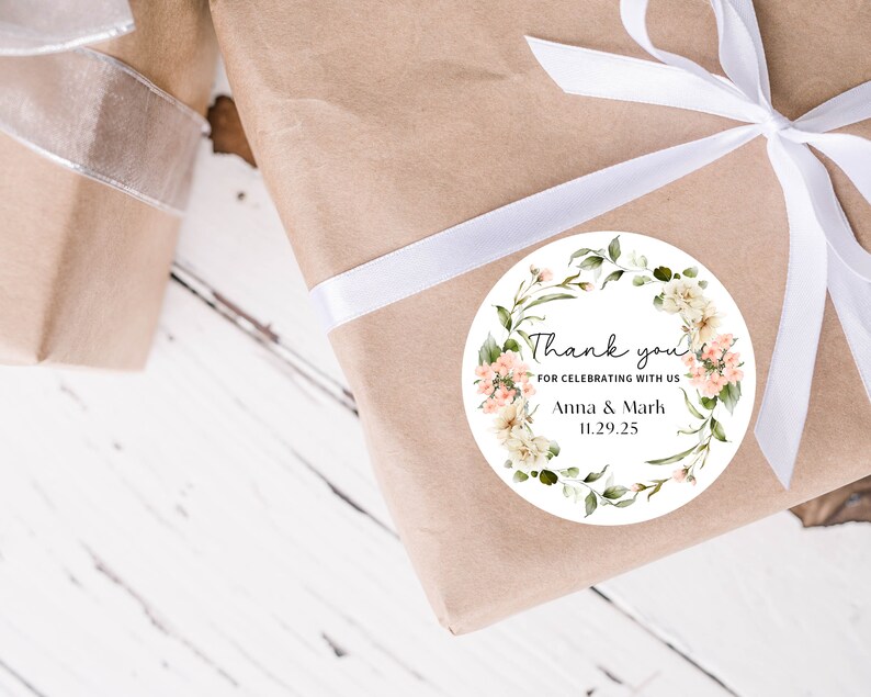 Floral Wreath Wedding Labels, Floral Baby Shower Favor Label, Wedding ...