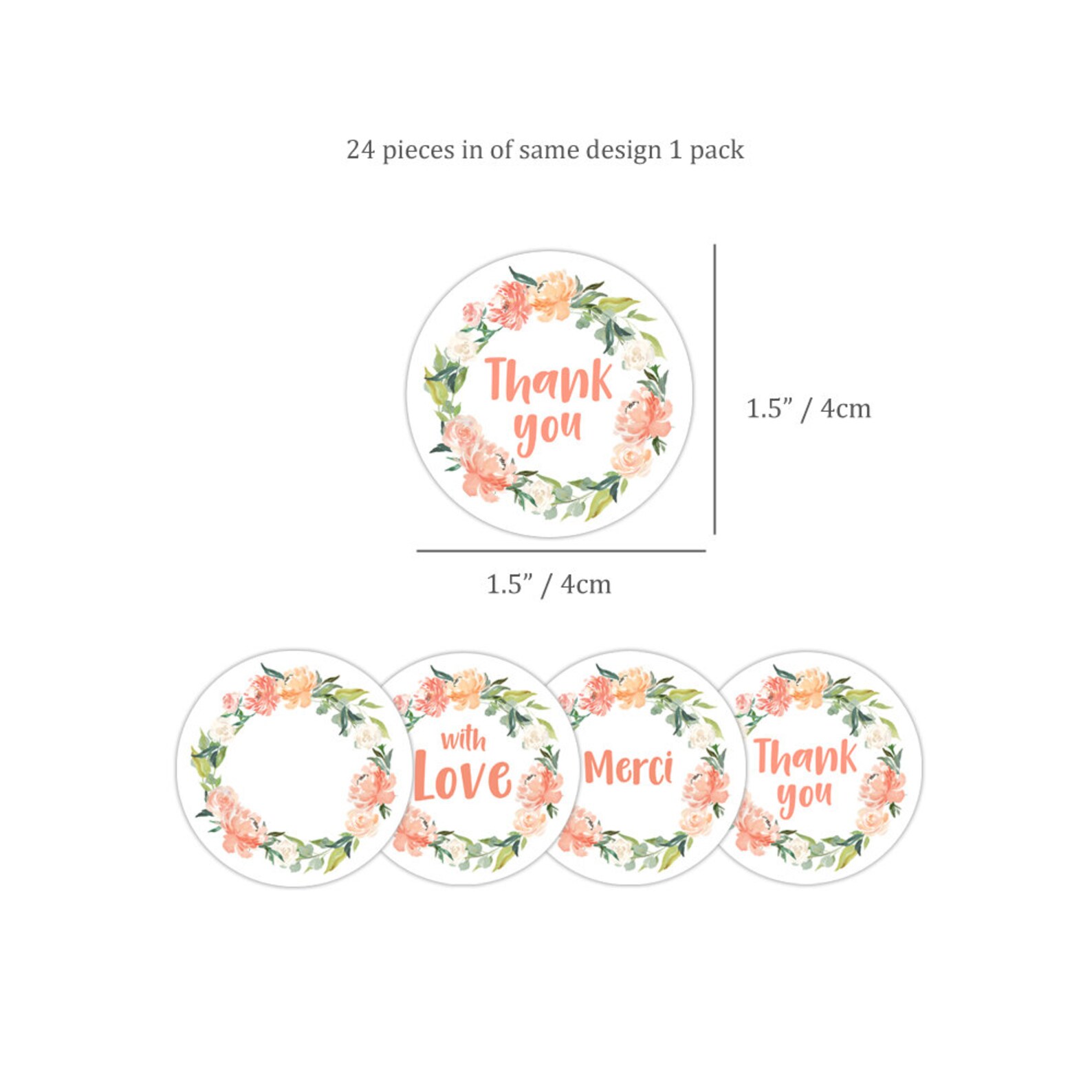 24 Floral Round Stickers Thank You Sticker Cute Sticker | Etsy