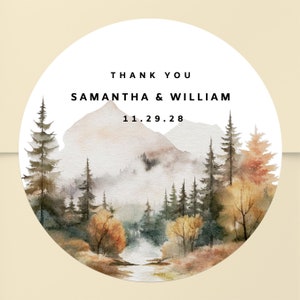 Fall Mountain Landscape Wedding Label, Autumn Nature Wedding Invitation ...