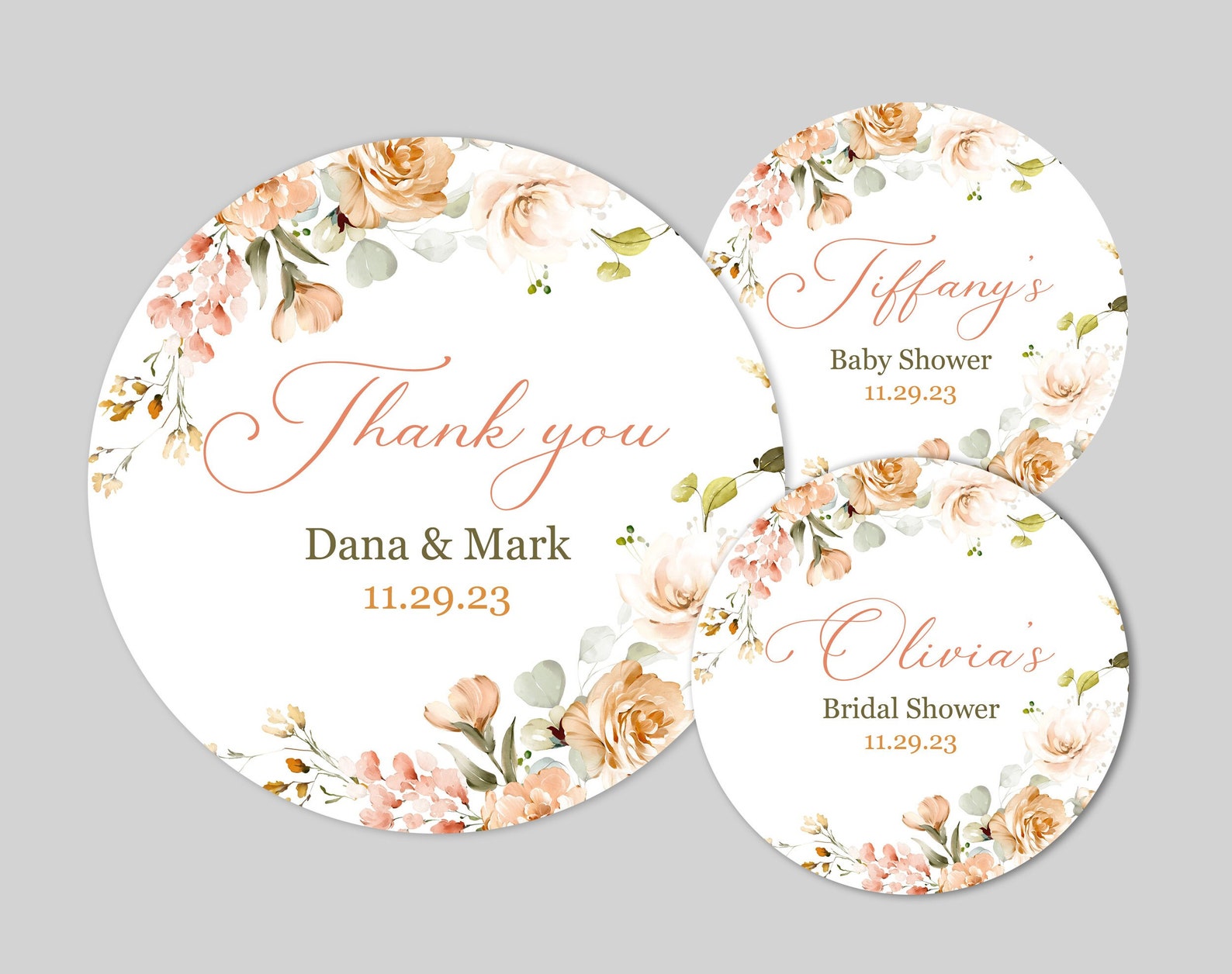 Neutral Color Flower Sticker for Wedding Baby Shower Sticker - Etsy